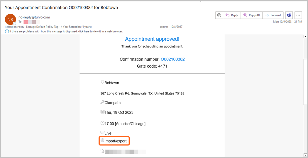 Add an import export appointment label